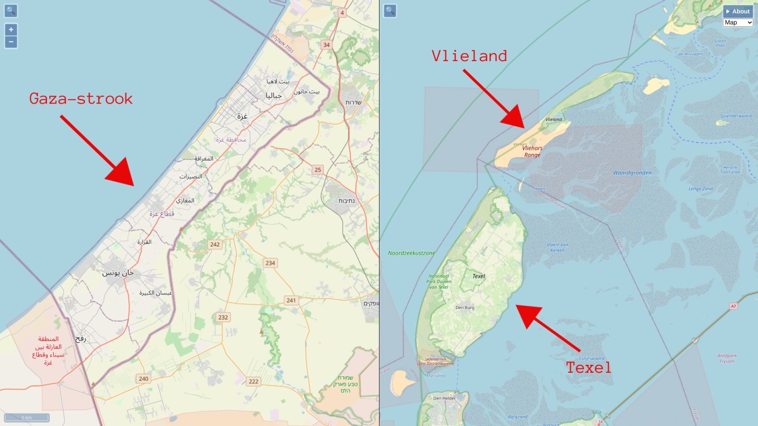De Gazastrook is niet net zo groot als Vlieland, maar negen keer groter ...